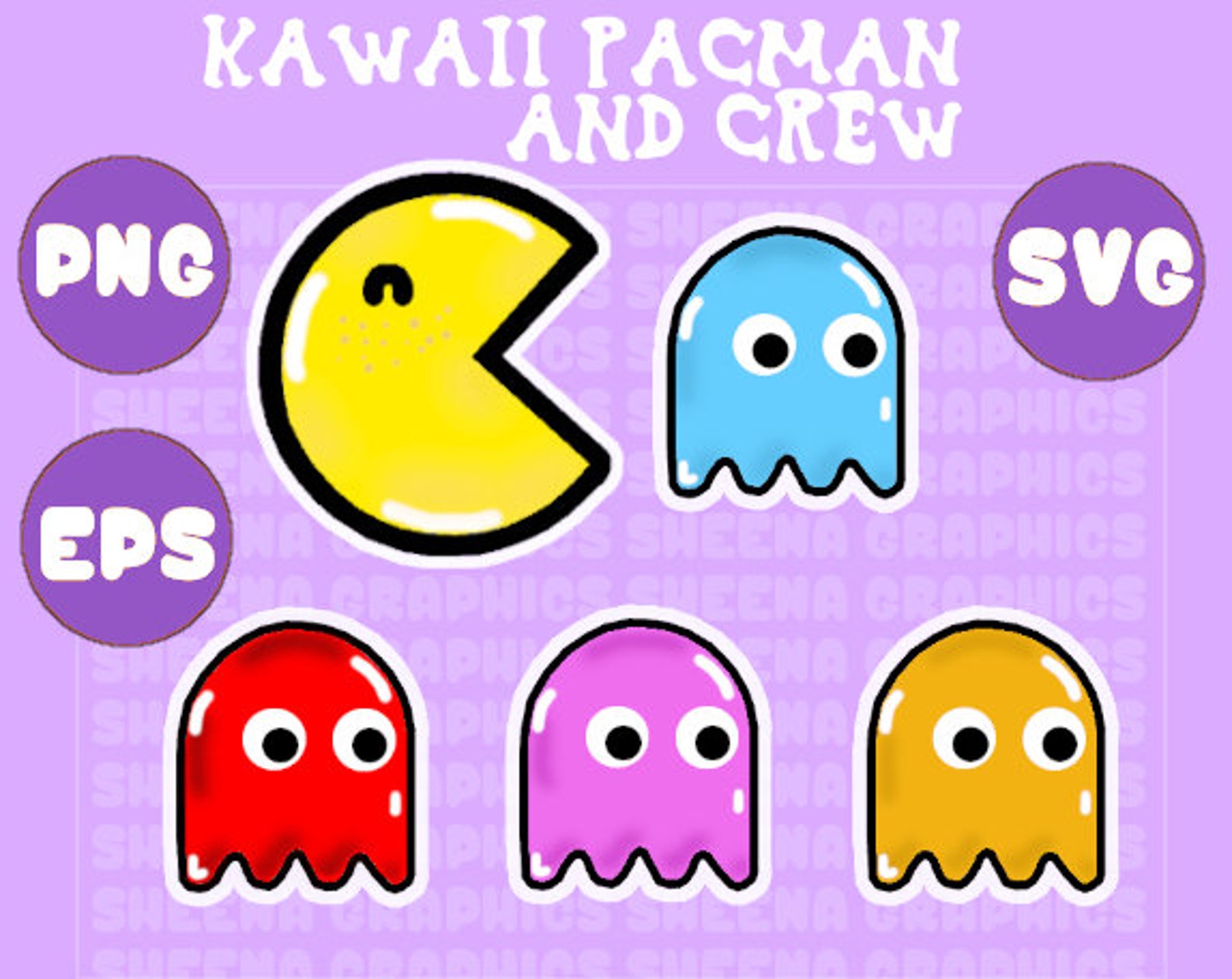 Kawaii Cute Pacman and Crew Clip Art, Digital Download , Cute ...