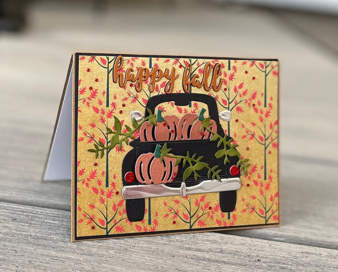 Autumn Card, Fall Card, Thanksgiving Card, Pickup Truck Card, Handmade ...