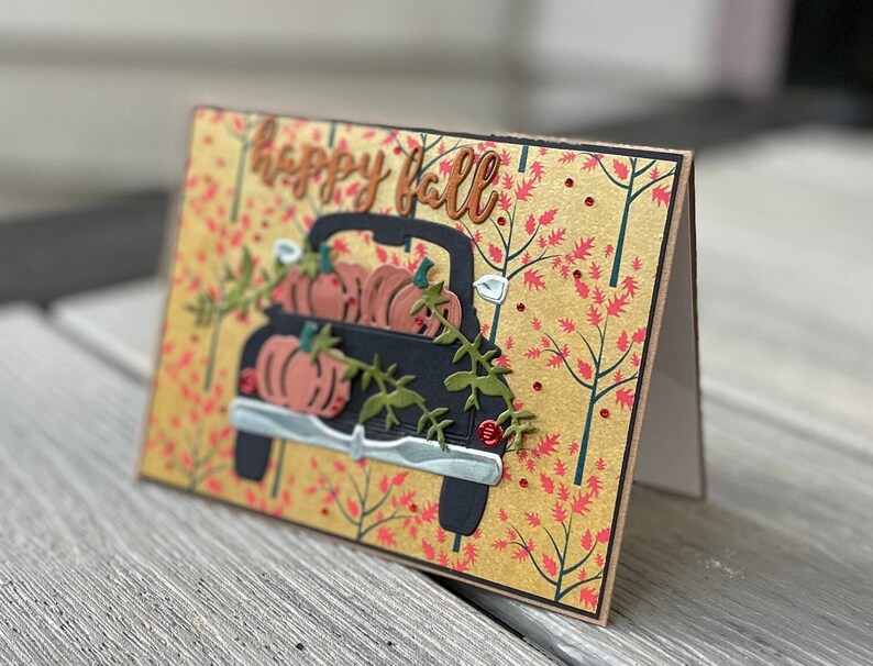 Autumn Card, Fall Card, Thanksgiving Card, Pickup Truck Card, Handmade ...