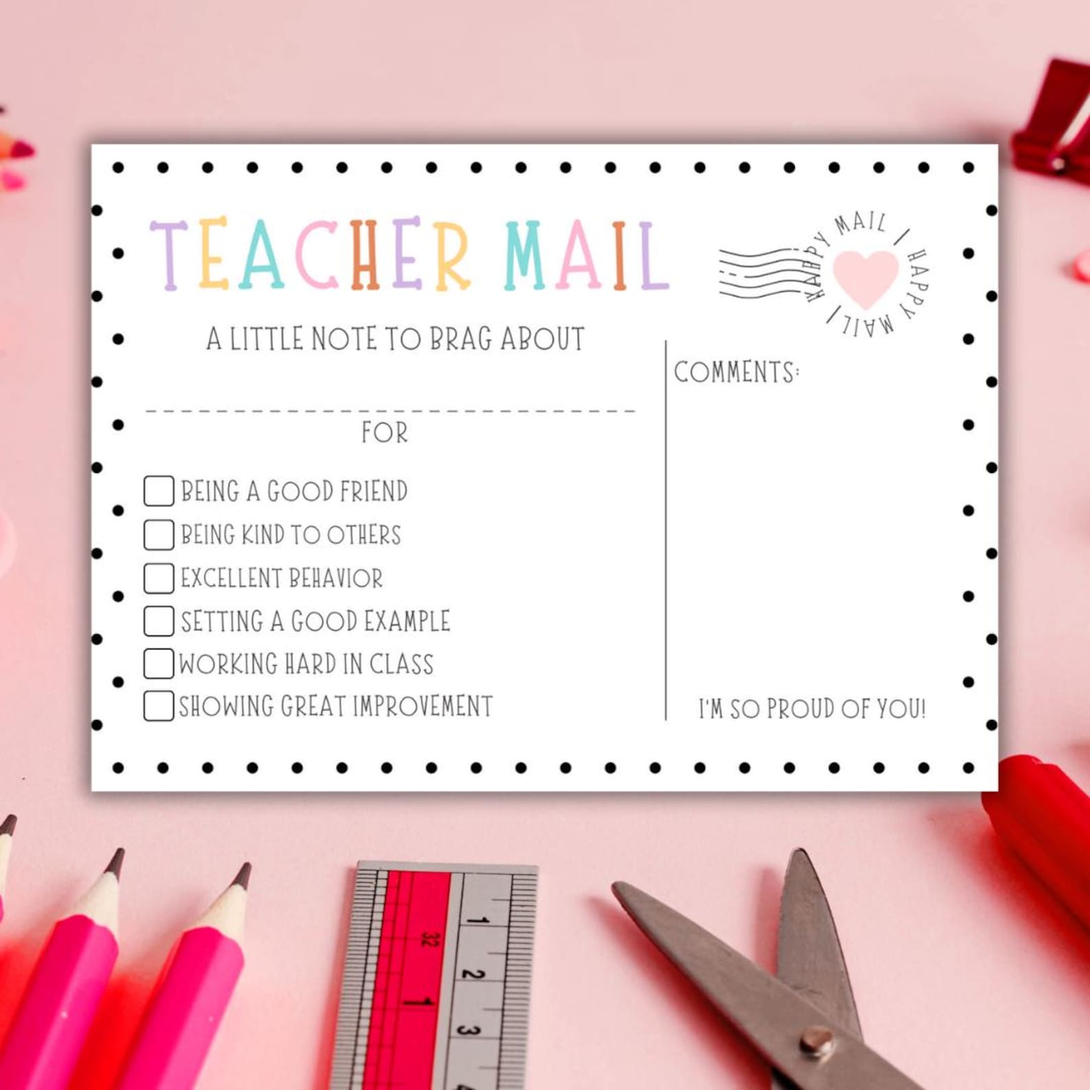 Teacher Mail | Note From Teacher | Polka Dot Mail | Teacher Brag ...