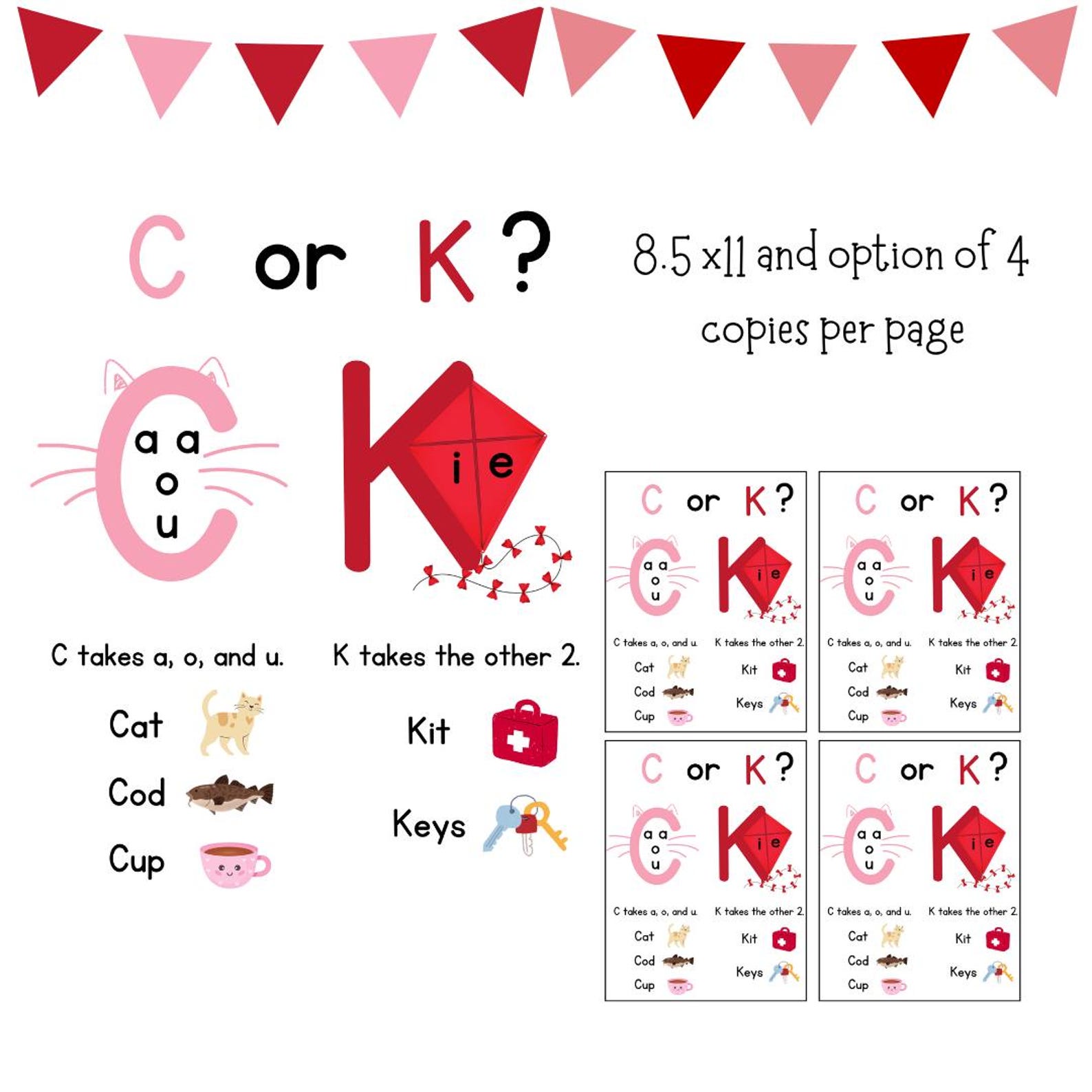 C or K Spelling Rule | Cat or Kite Phonics Rule | DIGITAL DOWNLOAD - Etsy