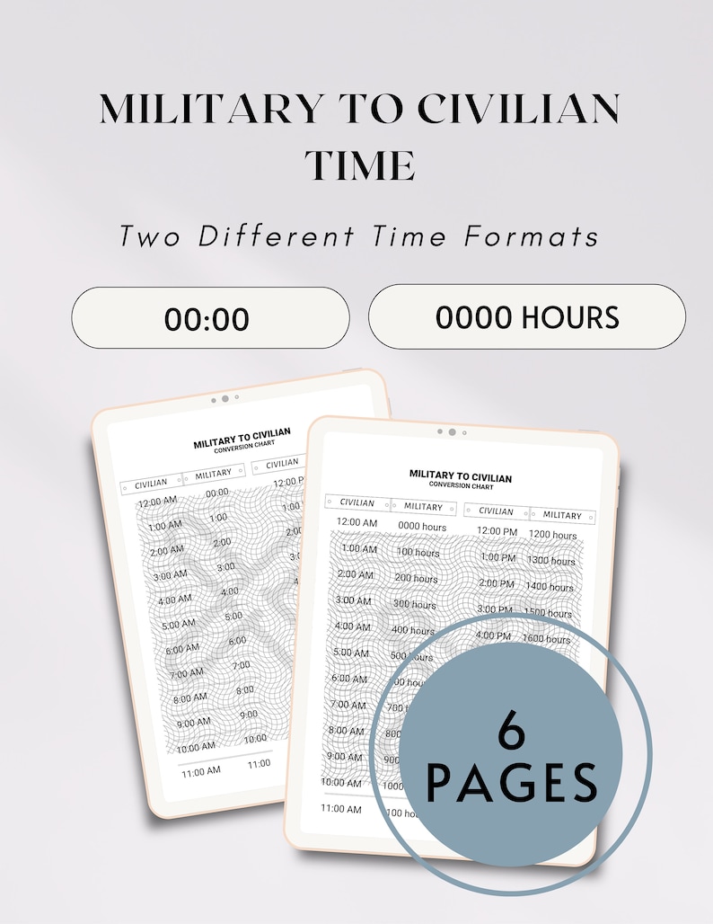 Comprehensive Military to Civilian Time Conversion Chart (8.5x11) - Etsy
