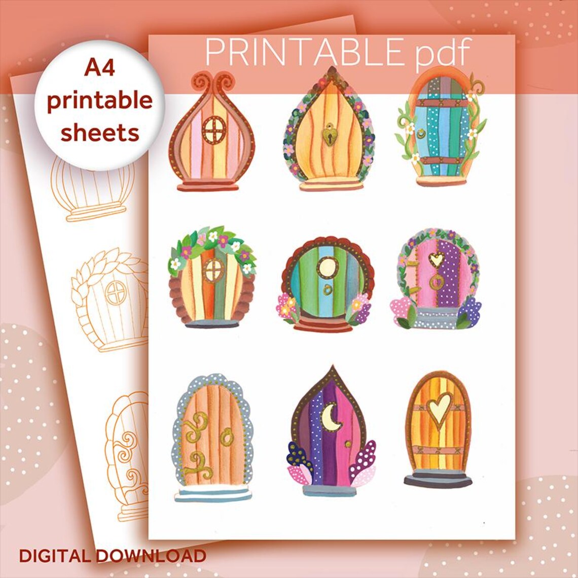 Whimsical Doors, Journal A4 Digital Printable Set Pdf X 2, Blanko ...
