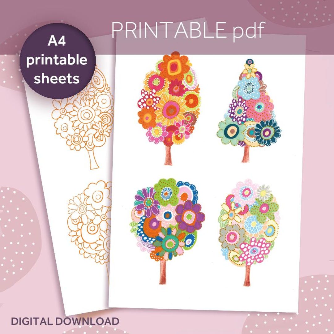 Whimsical Flower Tree Printables, A4 Journal Decor (digital PDF) - Etsy