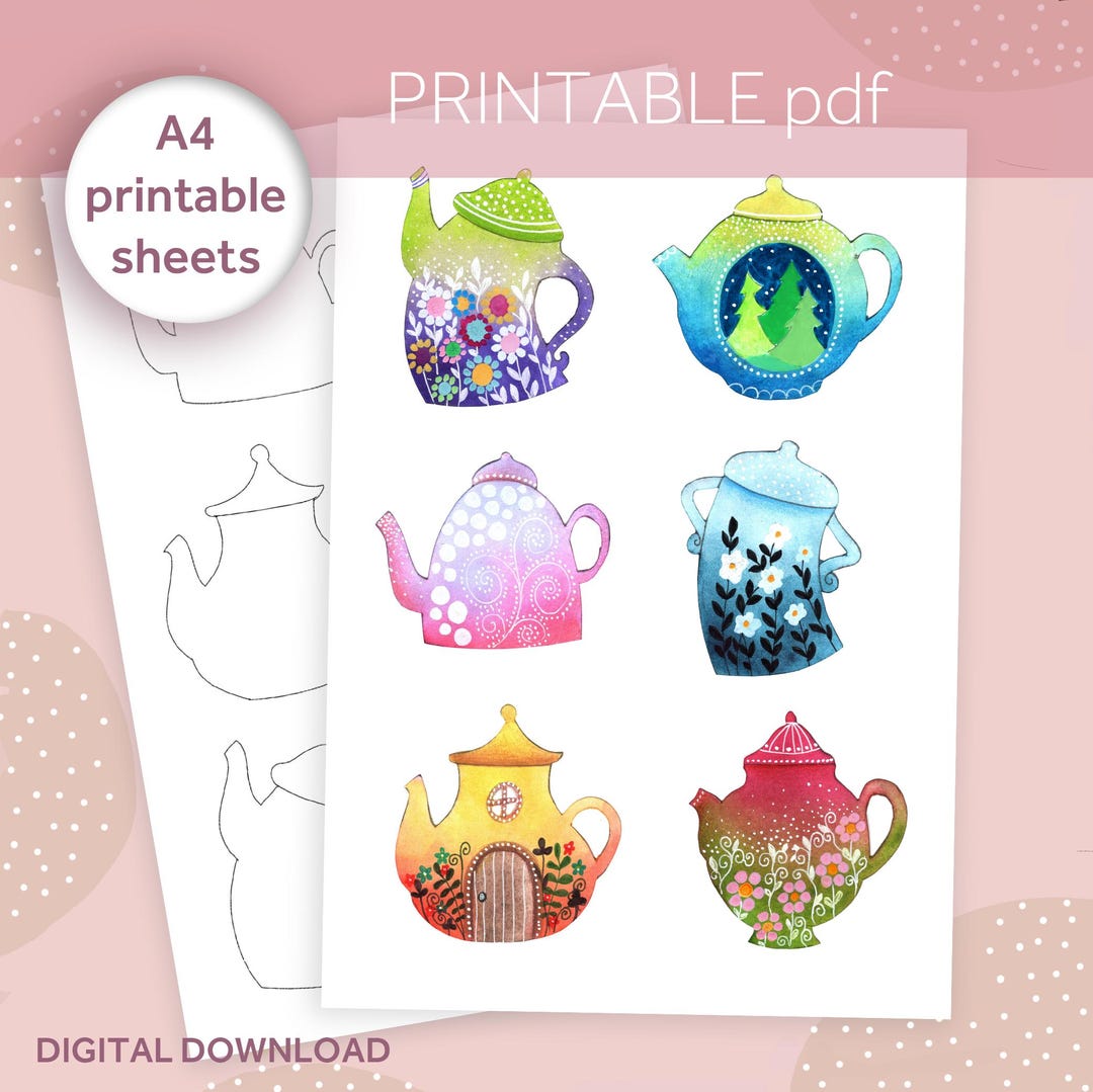 Whimsical Teapots, Journal A4 Digital Printable Set Pdf X 2 - Etsy