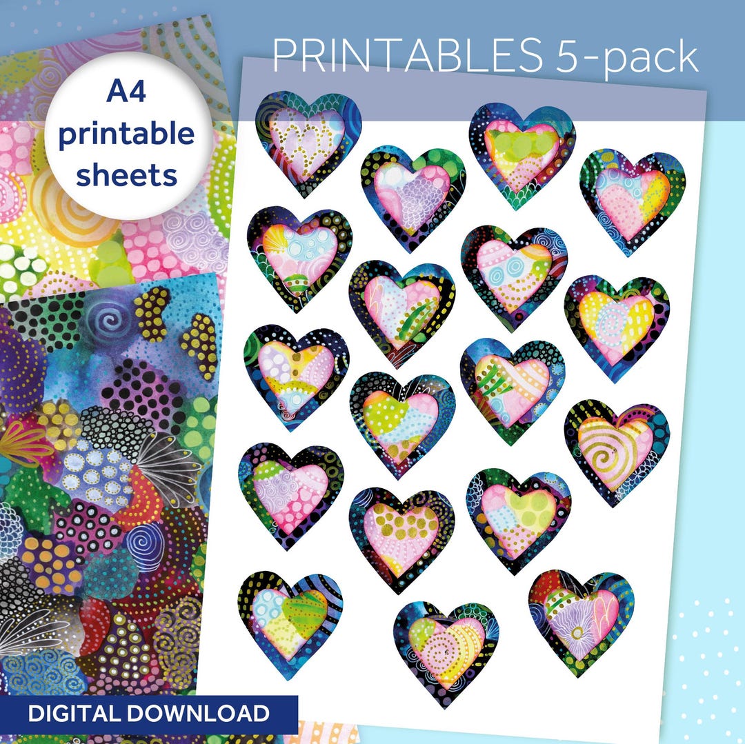 Honesty Hearts, Hearts & Prints, Journal A4 Digital Printable Set, 5 ...