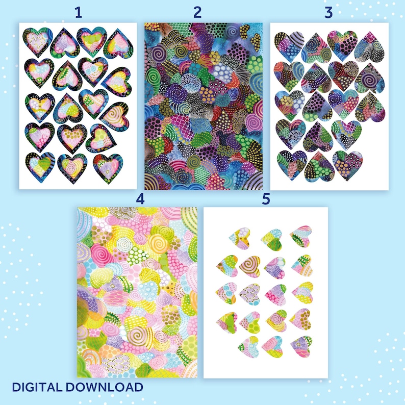 Honesty Hearts, Hearts & Prints, Journal A4 Digital Printable Set, 5 ...