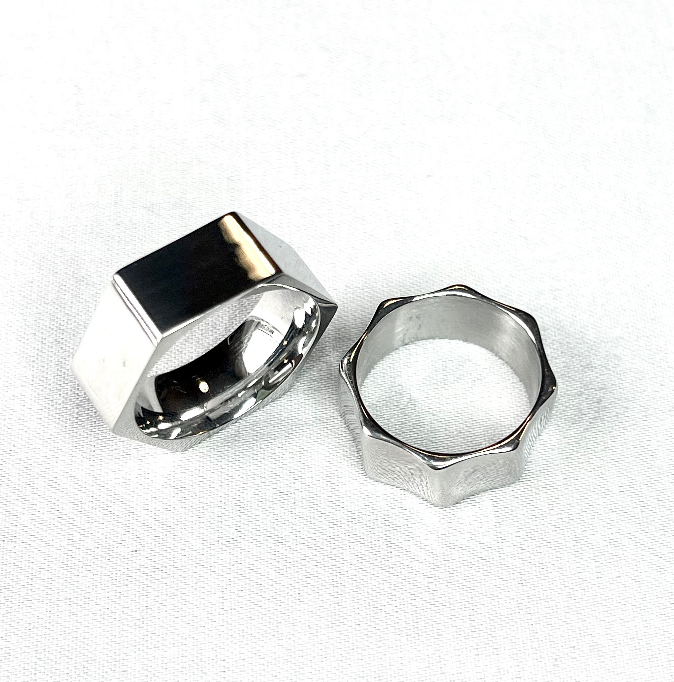 Hexagon Ring, Chunky Hexagon Ring, Geometric Ring, Hex Nut Ring, Silver ...