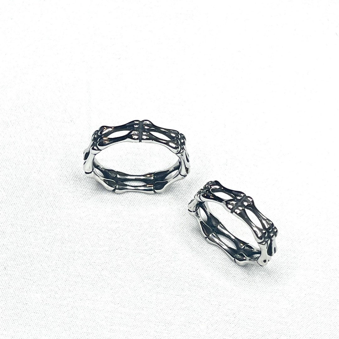 Bones Ring, Silver Bones Ring, Skeleton Ring, Silver Grunge Goth Rings, Stainless Steel Goth ...