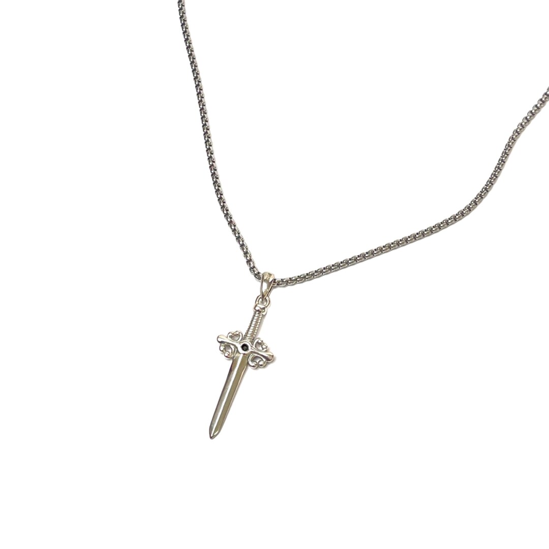 Dagger Sword Pendant Necklace, Silver Sword Chain, Goth Sword Necklace ...