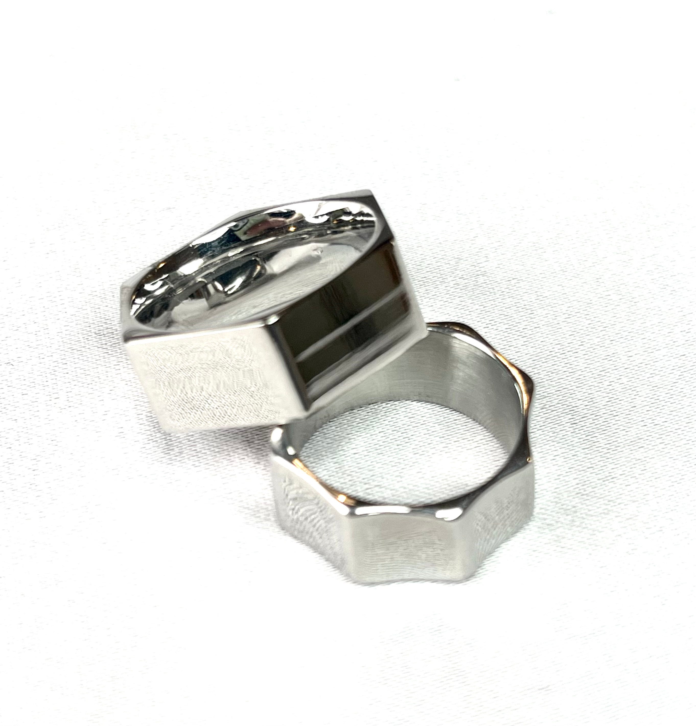 Hexagon Ring, Chunky Hexagon Ring, Geometric Ring, Hex Nut Ring, Silver ...