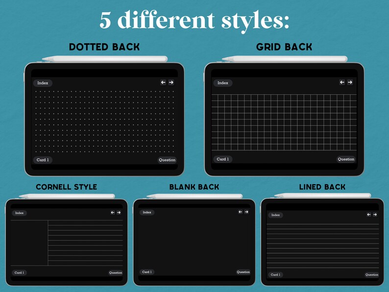 Black Digital Flash Cards for Goodnotes and Notability 5 Styles ...