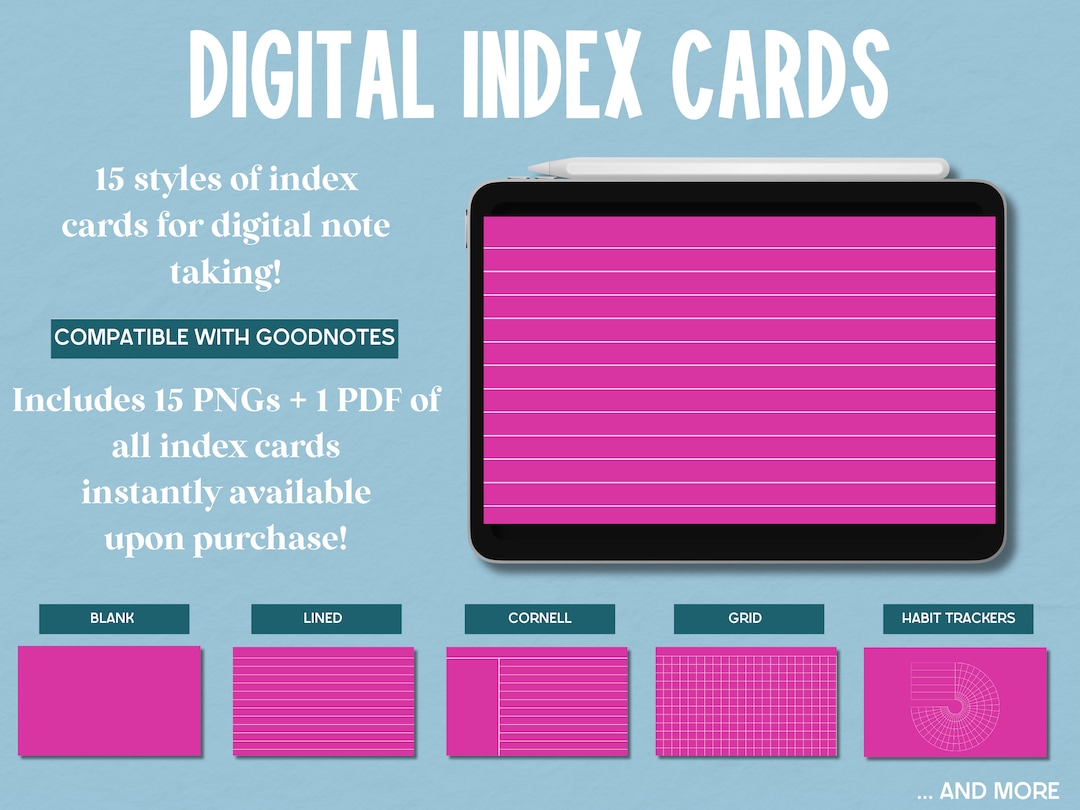 Pink Goodnotes Index Cards, Digital Index Cards: Lined Index Cards ...