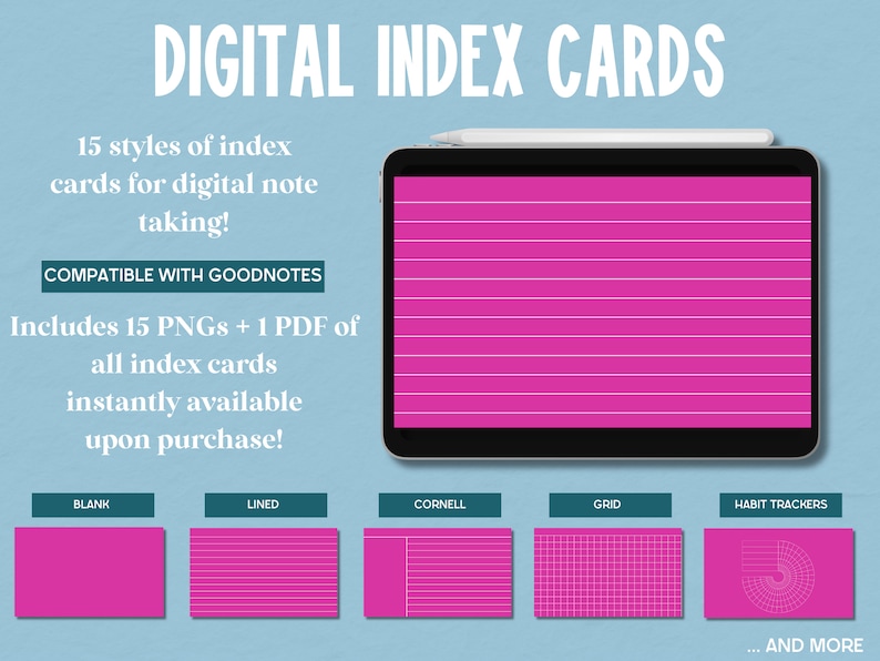Pink Goodnotes Index Cards, Digital Index Cards: Lined Index Cards ...