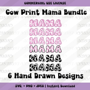 Cow Print Mama SVG Bundle for Cricut, Silhouette Canva PNG Digital ...