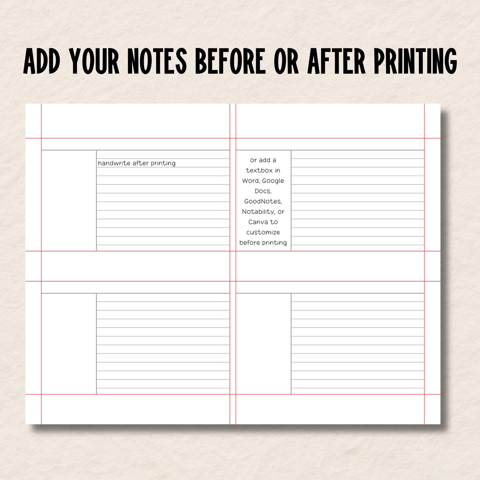 Printable 3x5 Index Cards, Lined Index Cards, Cornell Style Printable ...