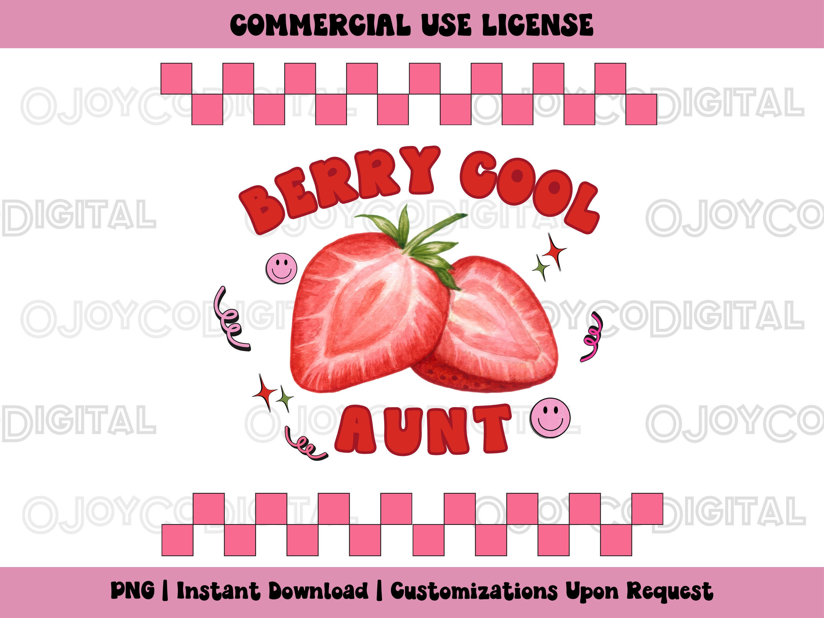 Strawberry PNG, Retro 90s 'berry Cool Aunt' PNG - Strawberry Birthday ...