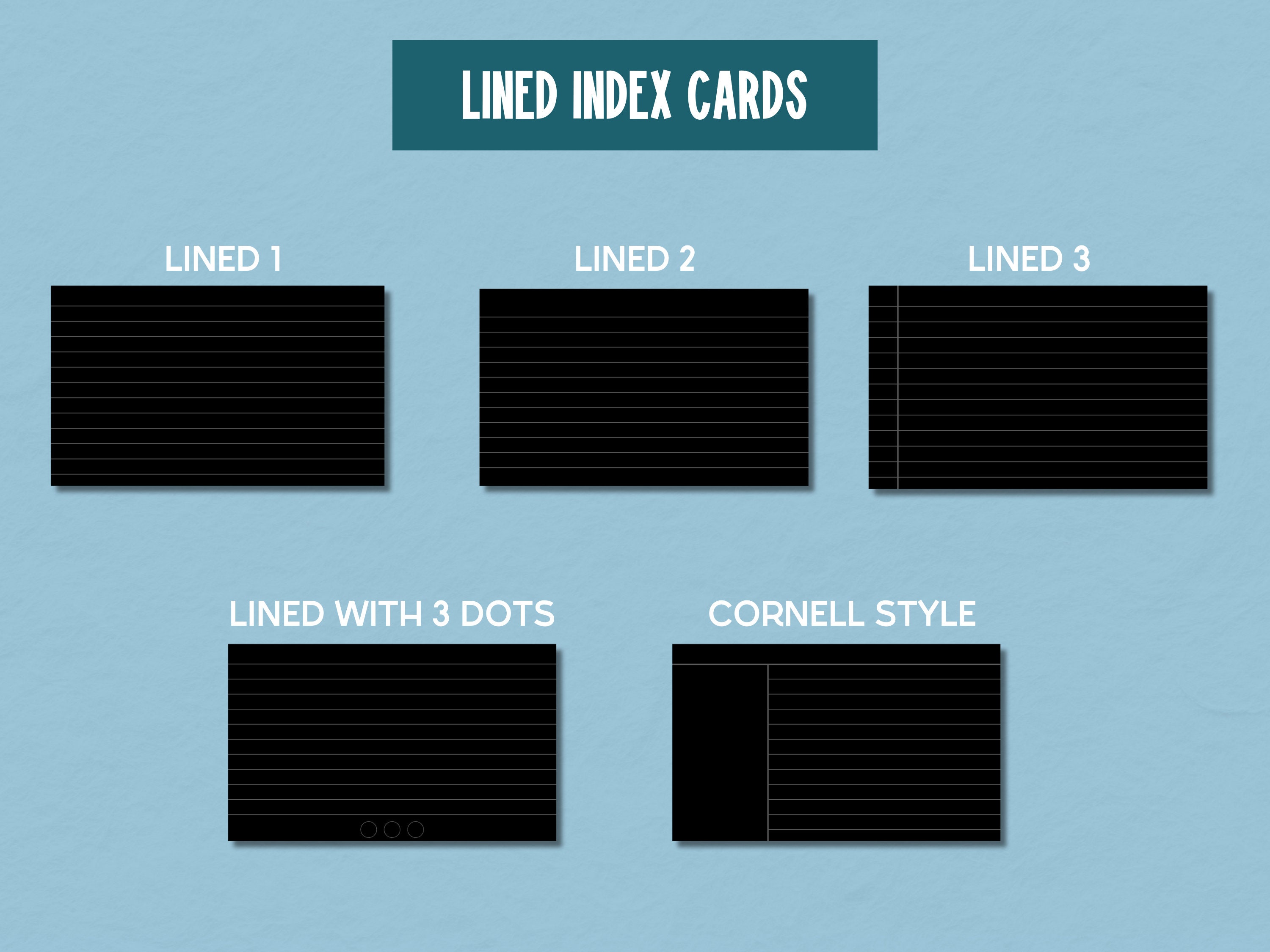 Black Goodnotes Index Cards, Digital Index Cards: Lined Index Cards ...