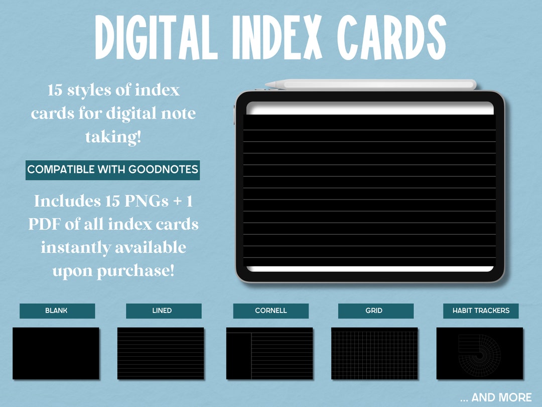 Black Goodnotes Index Cards, Digital Index Cards: Lined Index Cards ...