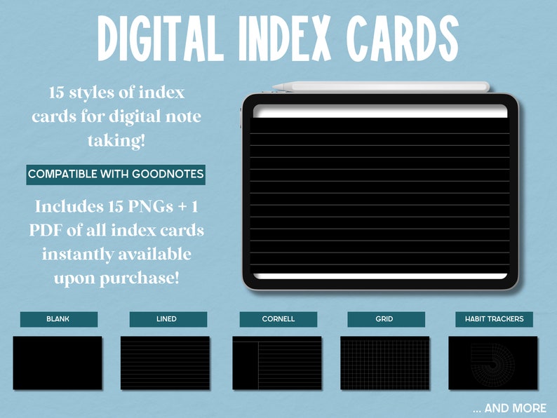 Black Goodnotes Index Cards, Digital Index Cards: Lined Index Cards ...