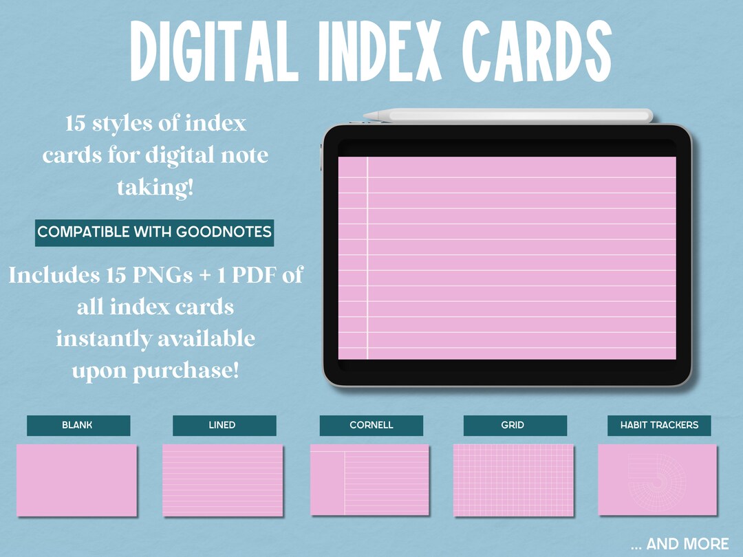 Pink Goodnotes Index Cards, Digital Index Cards: Lined Index Cards ...