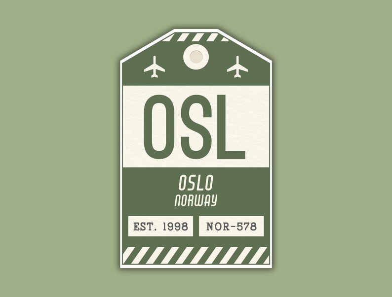 OSL Oslo Norway Luggage Tag Sticker / Schipol Airport Code Baggage ...