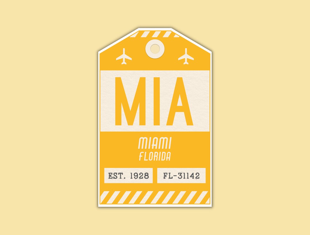 MIA Miami Florida Luggage Tag Sticker / Airport Code Baggage Decal ...