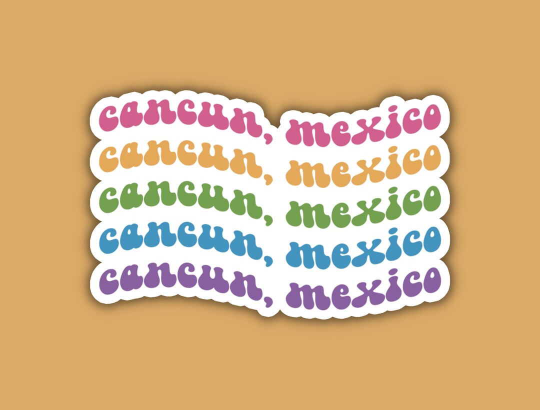 Cancun Mexico Retro Travel Sticker, Multiple Colors, Vinyl Laptop ...