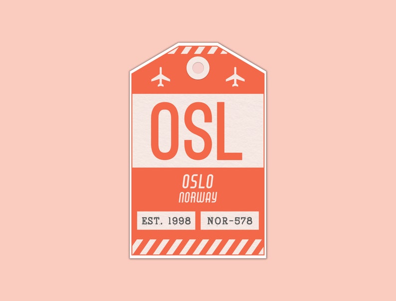 OSL Oslo Norway Luggage Tag Sticker / Schipol Airport Code Baggage ...