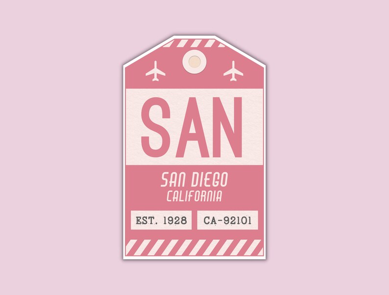 SAN San Diego California Luggage Tag Sticker / Airport Code Baggage ...