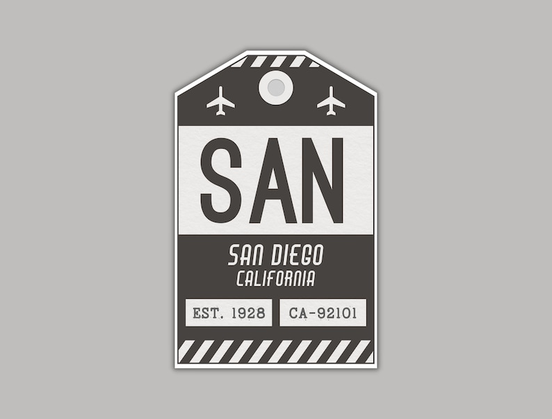 SAN San Diego California Luggage Tag Sticker / Airport Code Baggage ...