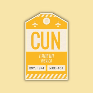 CUN Cancun Mexico Luggage Tag Sticker / Airport Code Baggage Decal ...