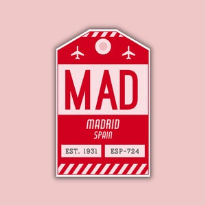 MAD Madrid Spain Luggage Tag Sticker / Airport Code Baggage Decal ...