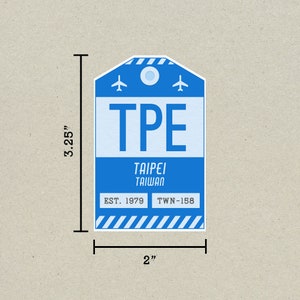 TPE Taipei Taiwan Luggage Tag Sticker / Airport Code Baggage Decal ...