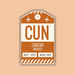 CUN Cancun Mexico Luggage Tag Sticker / Airport Code Baggage Decal ...