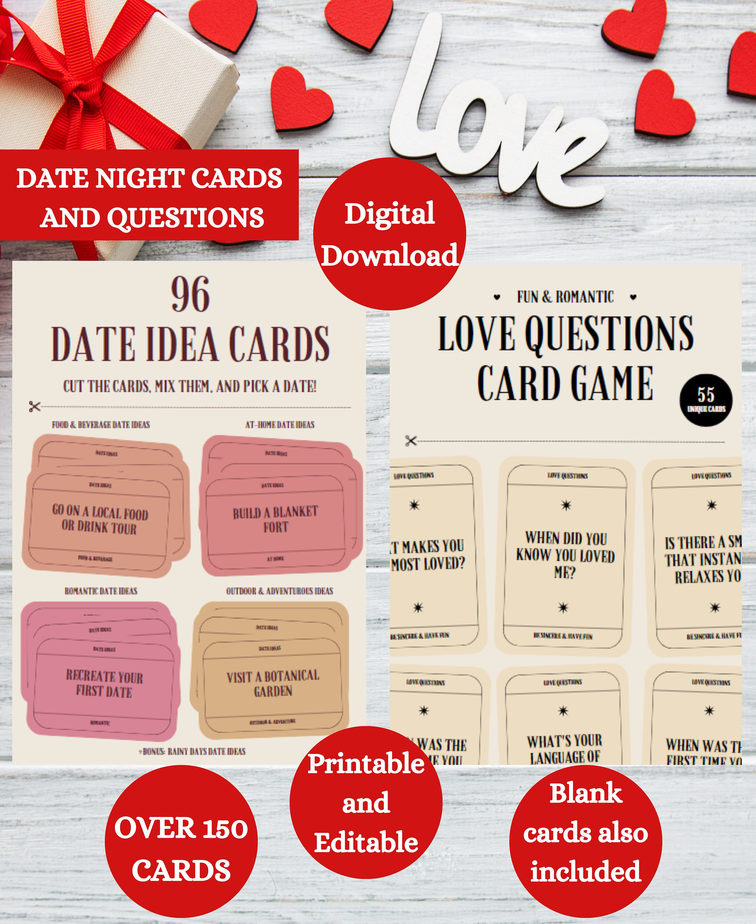 Printable Date Night Cards for Couples, Date Night Games, Couples Date ...