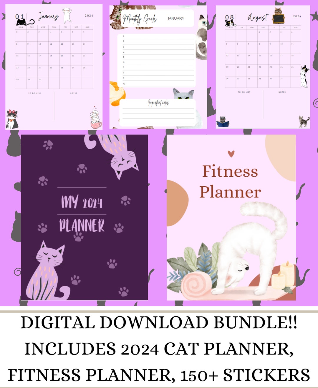 Cat Digital Planner 2024, Cat Planner 2024, Cute Cat Planner, Digital ...