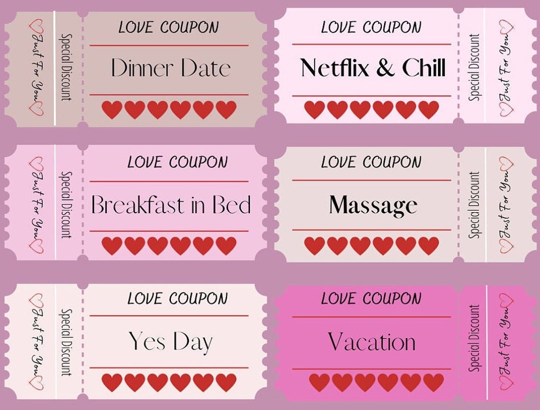 Customizable Love Coupons, Printable Love Coupons, Valentine's Day ...