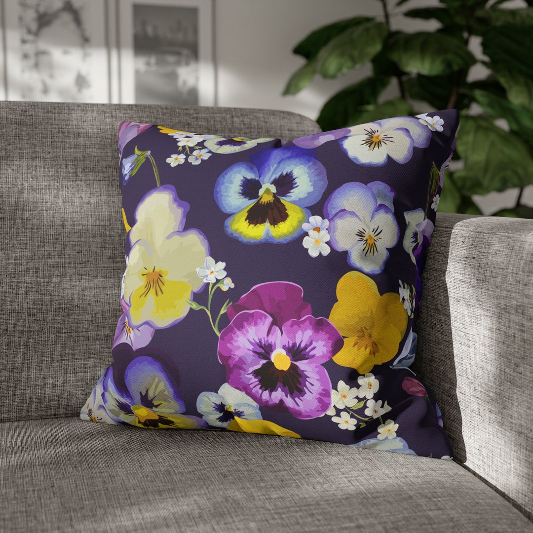 Pillow Cover Violets, Couch Pillowcase Pansies, Birth Flower February ...