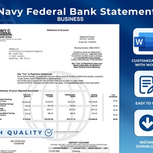Navy Federal Business Bank Statementbank Templateeditable - Etsy