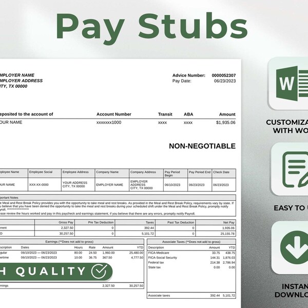 Employee Pay Stub - Etsy