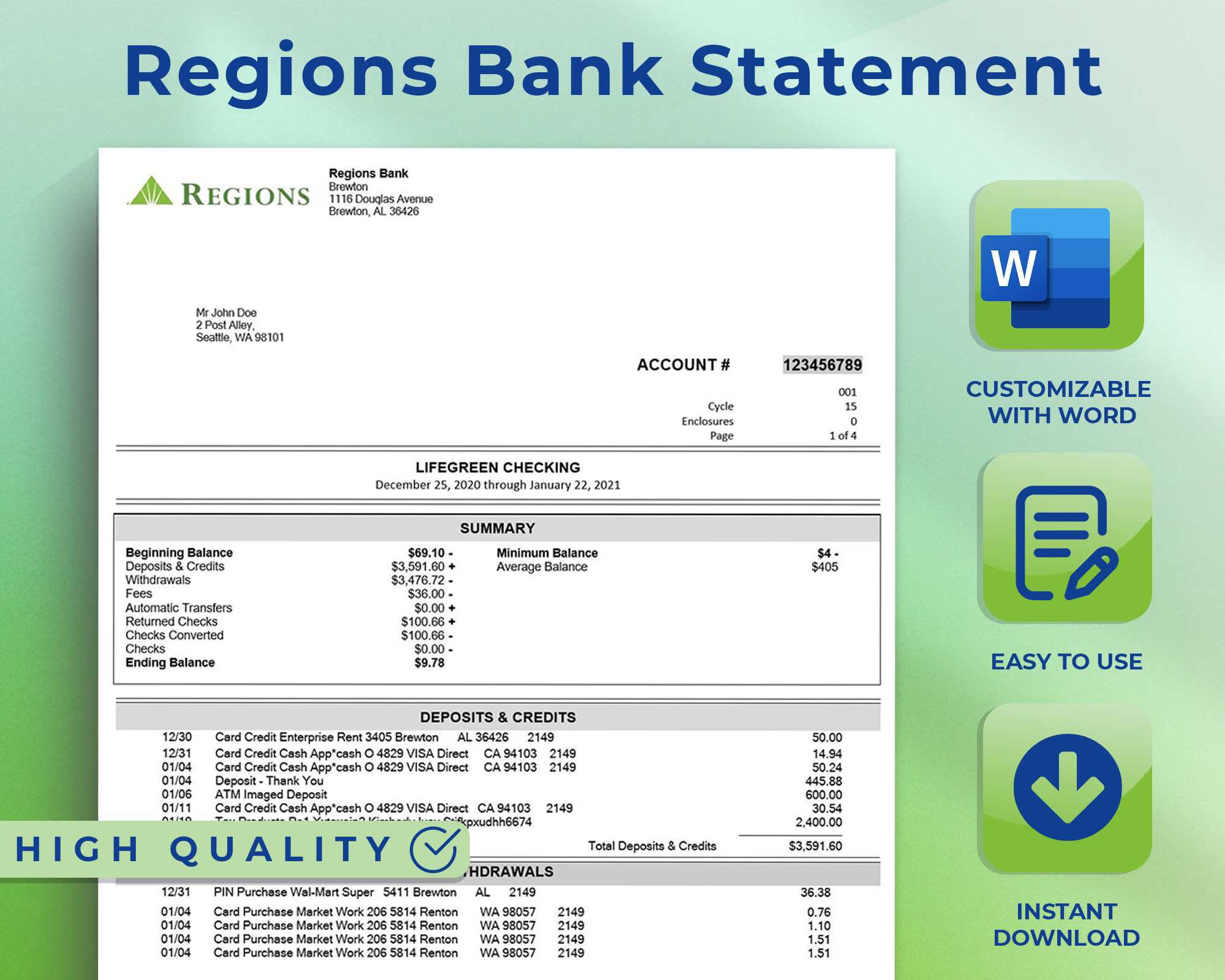 Bank Statement Of Account Sample