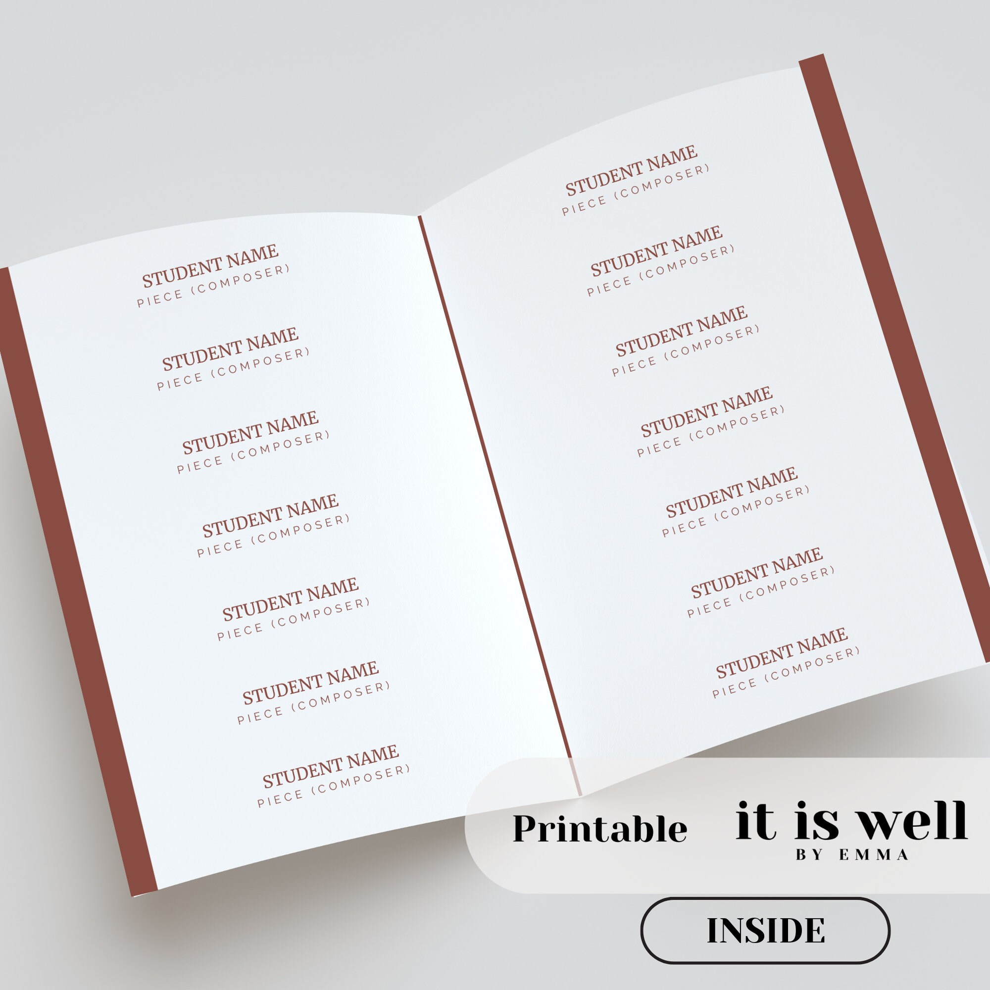 EDITABLE Recital Program Template-music,piano,voice Studio-instant ...