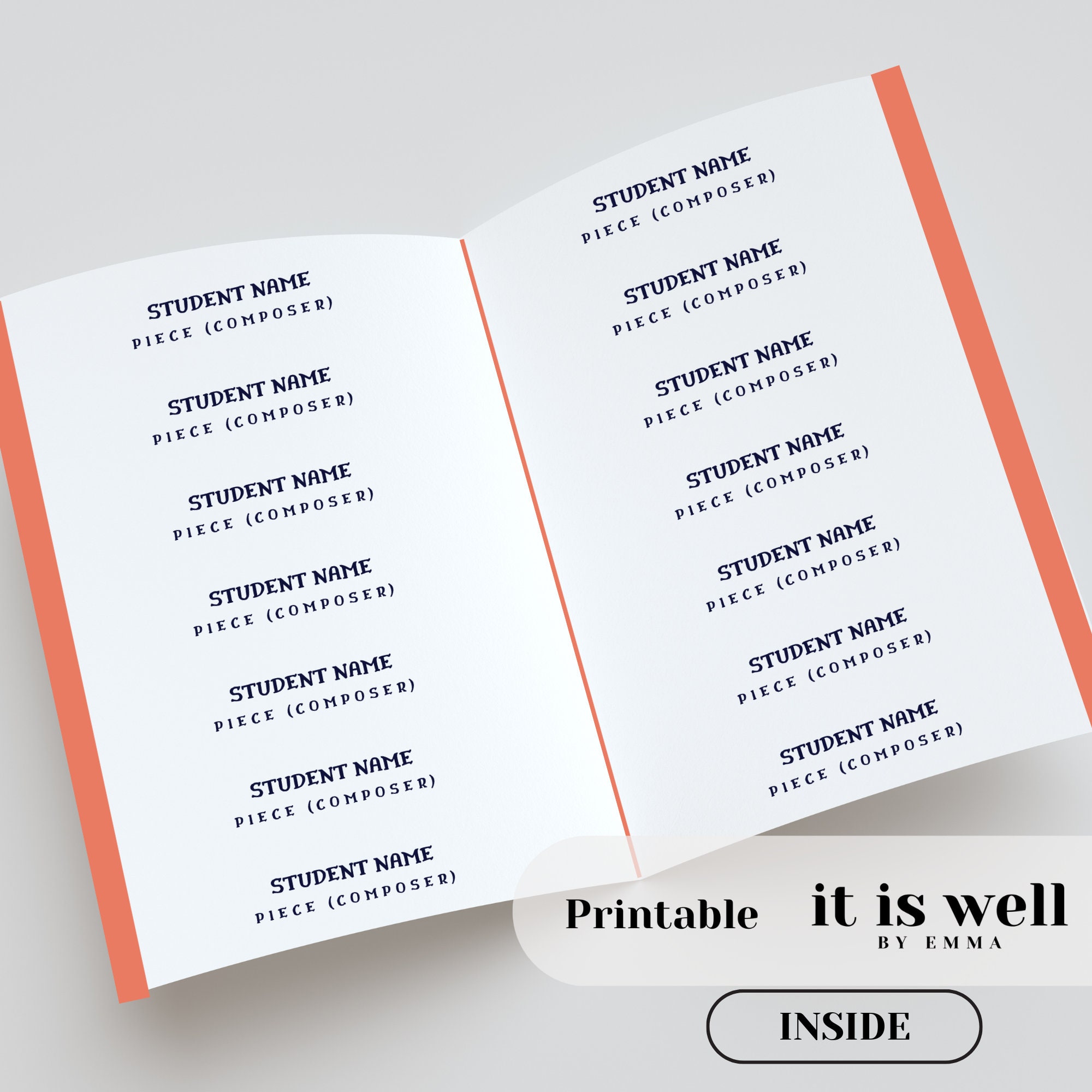 EDITABLE Recital Program Template-music,piano,voice Studio-instant ...