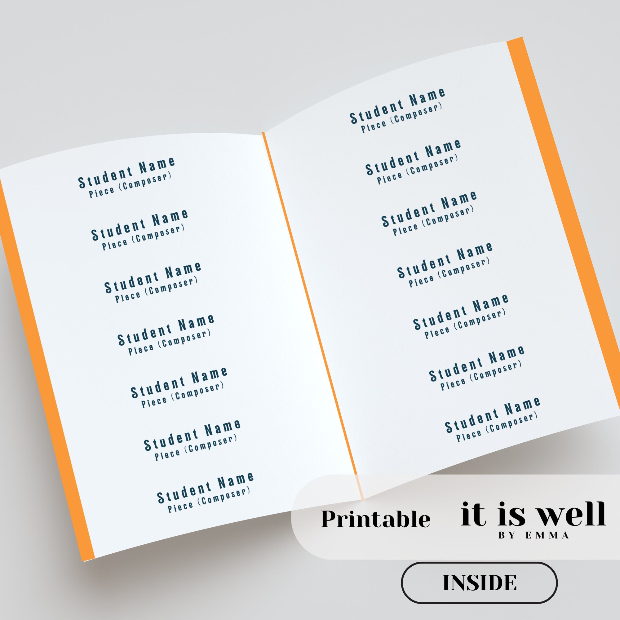 EDITABLE Recital Program Template-music,piano,voice Studio-instant ...