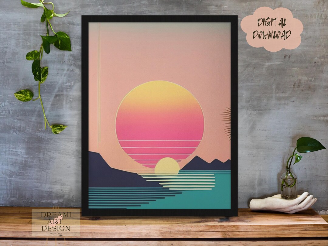 Retro Tropical Sunset Sunrise Retro Color Art Piece, Simplistic Modern ...