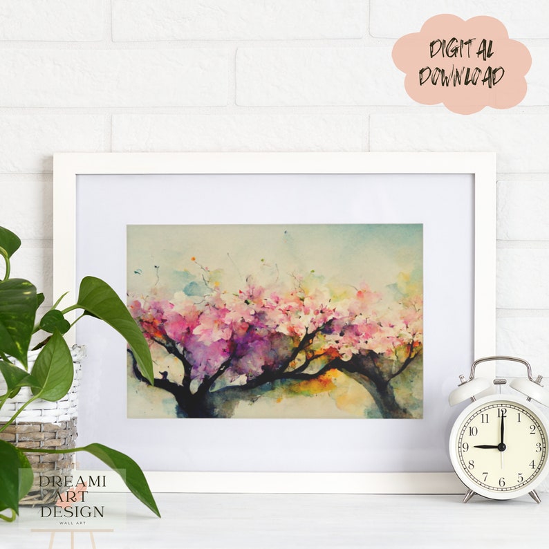 Japanese Pink Cherry Blossom Watercolor Drawing Art Piece - Etsy