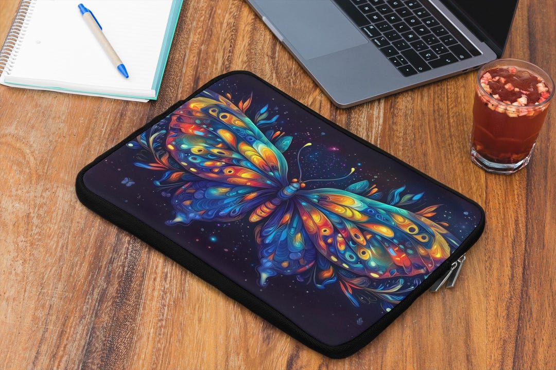 Twin Butterflies on Midnight Bloom Design Laptop Sleeve, Cute Aesthetic ...