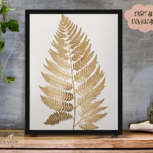 Fern Gold Modern Drawing Painting Art Piece, Modern Abstract Minimalist ...