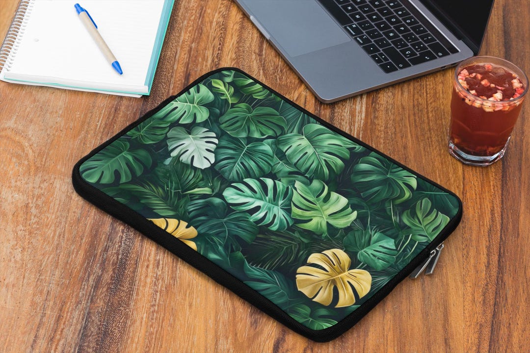 Jungle Leaves in Soft Neon Glow Design Laptop Sleeve, Cute Aesthetic ...